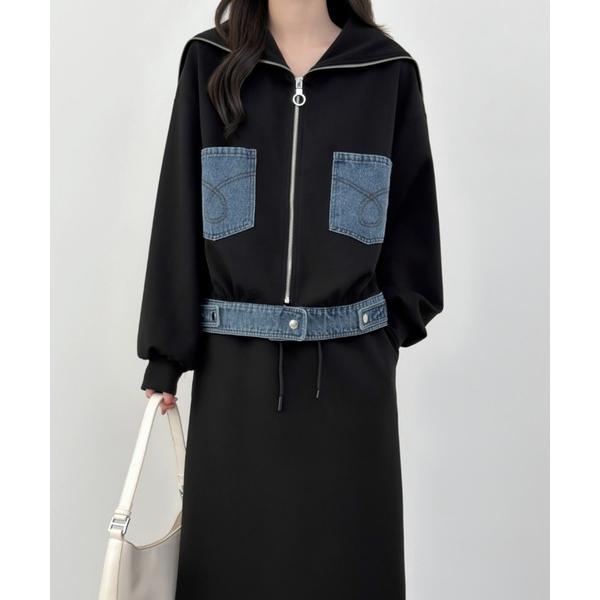 『タイムセール実施中』ZOZO問い合わせ番号:102896485ショップ:ABITOKYO，アビトーキョーブランド:ABITOKYO，アビトーキョー，Diosfront，ディオスフロント商品名:ビック襟デニムドッキングスウェットセットアップ...