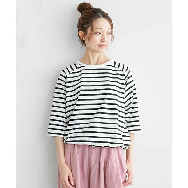 ZOZO問い合わせ番号:102966936ショップ:WOODY HOUSE，ウッディーハウスブランド:SOLAMONAT，ソラモナ商品名:パフ天竺 裾紐ボーダー5分袖プルーオーバーカテゴリ:トップス>Tシャツ/カットソーブランド品番:...