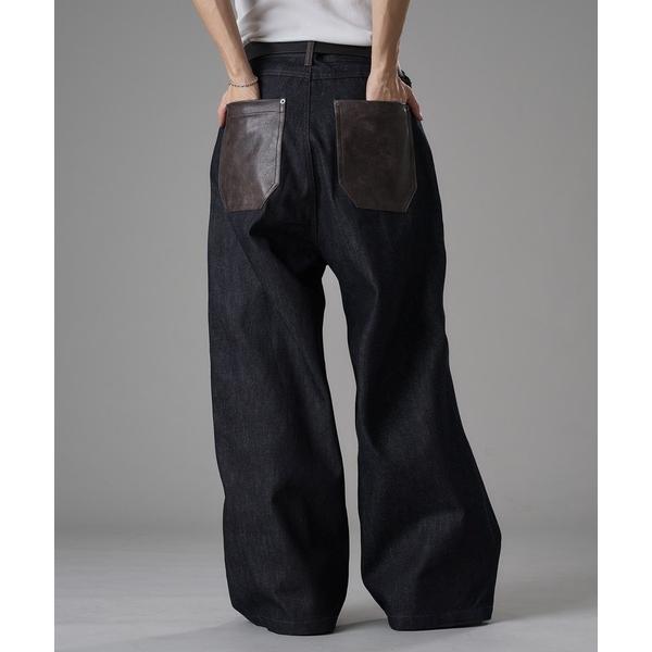 ZOZO問い合わせ番号:102968454ショップ:kutir，クティールブランド:kutir，クティール商品名:SYNTHETIC LEATHER PATCH DESIGN RIGID BUGGY PANTS／合成皮革パッチデザインリジッ...