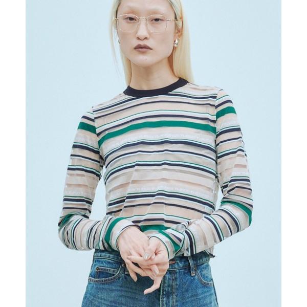 ZOZO問い合わせ番号:103008118ショップ:THINGS THAT MATTER，シングスザットマターブランド:THINGS THAT MATTER，シングス ザット マター商品名:SHEER LOGO BORDER TOPS / ...