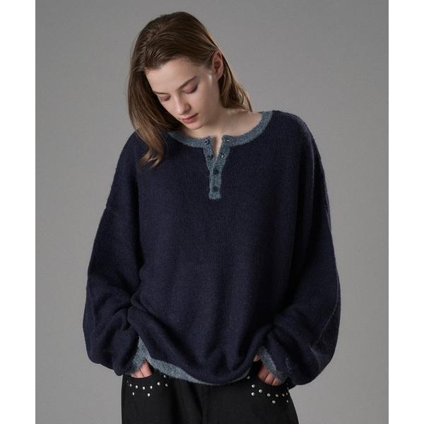 ZOZO問い合わせ番号:103008141ショップ:MUHET，ミュエータブランド:ONCILY，オンシェリー商品名:COLOR ACCENT HENRY NECK KNIT / 配色ヘンリーネックニットカテゴリ:トップス>ニット/セ...