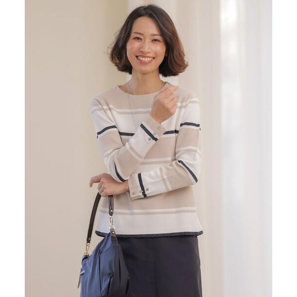 ZOZO問い合わせ番号:103044390ショップ:L size ONWARD（大きいサイズ），エルサイズ　オンワードブランド:J.PRESS，ジェイプレス商品名:Cotton Acetate ブロッキング ボーダー ニットカテゴリ:トップ...