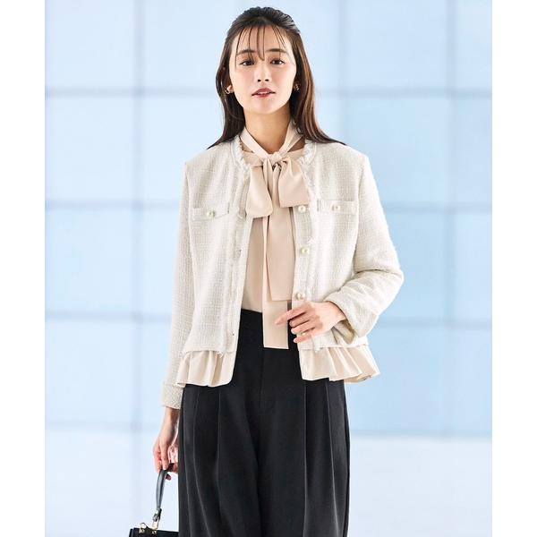 『セール実施中』ZOZO問い合わせ番号:103046601ショップ:RUIRUE BOUTIQUE，ルイルエブティックブランド:RUIRUE BOUTIQUE，ルイルエブティック商品名:ノーカラー ツイード フリル ワイドパンツ スーツ ｜...