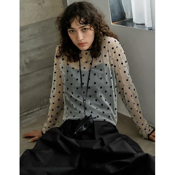 ZOZO問い合わせ番号:103085982ショップ:Re:EDIT，リエディブランド:Re:EDIT，リエディ商品名:[2026S/S COLLECTION]フロッキードットチュールバックオープントップスカテゴリ:トップス>Tシャツ/...