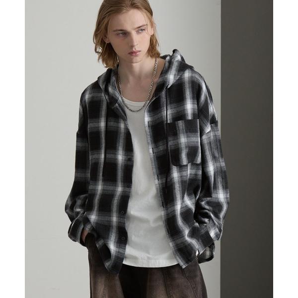 ZOZO問い合わせ番号:103086064ショップ:EMMA CLOTHES，エマ クローズブランド:cussil，クシル商品名:【cussil/クシル】ドレープ オンブレチェック フードシャツパーカーカテゴリ:トップス>シャツ/ブラ...