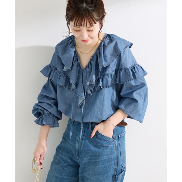 ZOZO問い合わせ番号:103123369ショップ:JOINT WORKS，ジョイントワークスブランド:B.C STOCK，ベーセーストック，Simplicite，サンプリシテ商品名:ウォッシャブル / 3.8OZデニムフリルブラウスカテゴ...