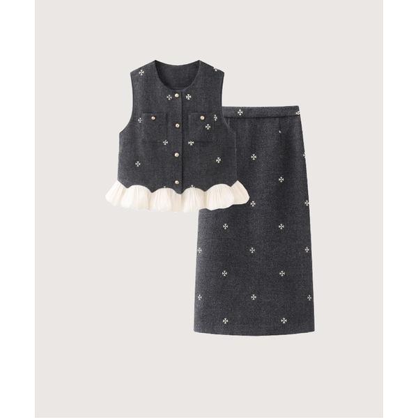 ZOZO問い合わせ番号:103123799ショップ:P L U M STORE，プラム ストアブランド:LA POMME petit，ラポミ・プチ商品名:Texture Embroidery Skirt Set Upカテゴリ:ジャケット/ア...