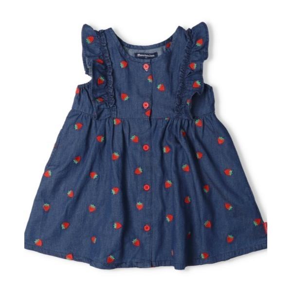 ZOZO問い合わせ番号:103124155ショップ:こどもの森e-shop，コドモノモリイーショップブランド:moujonjon，ムージョンジョン商品名:いちご刺繍デニムジャンパースカートカテゴリ:ワンピース/ドレス>ジャンパースカー...