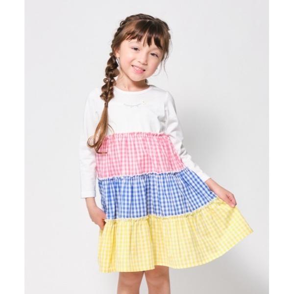 ZOZO問い合わせ番号:103124157ショップ:こどもの森e-shop，コドモノモリイーショップブランド:moujonjon，ムージョンジョン商品名:ギンガムチェック切替長袖ワンピースカテゴリ:ワンピース/ドレス>ワンピースブラン...