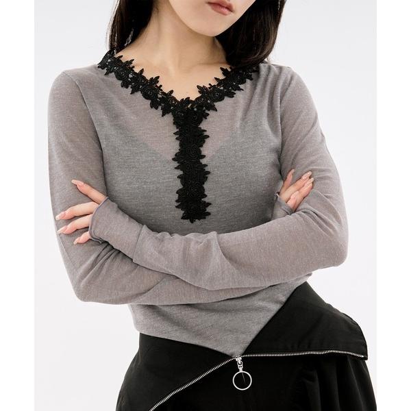 『タイムセール実施中』ZOZO問い合わせ番号:103124498ショップ:Ezick，エジックブランド:Ezick，エジック商品名:flower lace trim sheer tee レーストリムシルキータッチロンTカテゴリ:トップス&g...