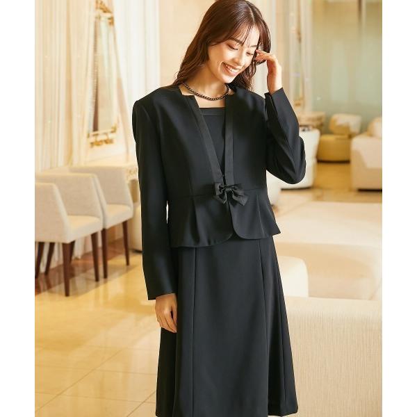 『タイムセール実施中』ZOZO問い合わせ番号:103125154ショップ:nissen，ニッセンブランド:nissen，ニッセン商品名:【喪服・礼服】ノーカラーアンサンブル（ジャケット＋前開き７分袖ワンピース）（リボンブローチ付）（レギュラ...