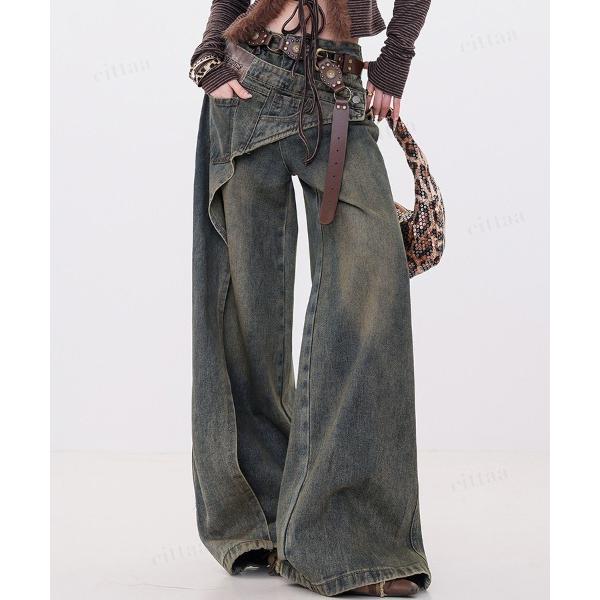 ZOZO問い合わせ番号:103125447ショップ:Dalfwin，ダールフィンブランド:Dalfwin，ダールフィン商品名:韓国ファッション 左右非対称デザインハイウエストワイドデニムカテゴリ:パンツ>デニムパンツブランド品番:D-...