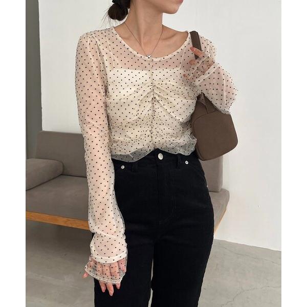 ZOZO問い合わせ番号:103126319ショップ:CAPRICIEUX LE'MAGE，カプリシュレマージュブランド:CAPRICIEUX LE'MAGE，カプリシューレマージュ商品名:フロッキードットブラウスカテゴリ:トップス>シ...