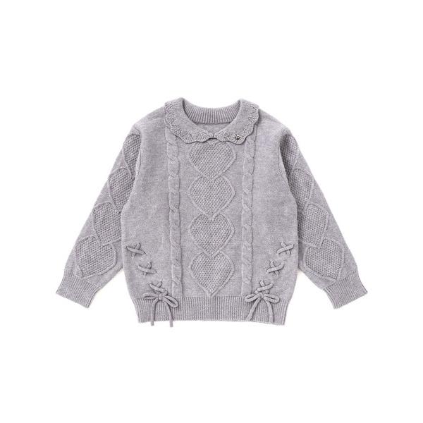 参考価格：3，190円発売時期：2025年10月コンディション：S（新品同様）タグ付きの未使用、または新品同様のアイテム付属品：タグ参考商品名：【ウォッシャブル加工】編み込みリボンハート柄 襟付きニットトップス(90~130cm)参考品番：...