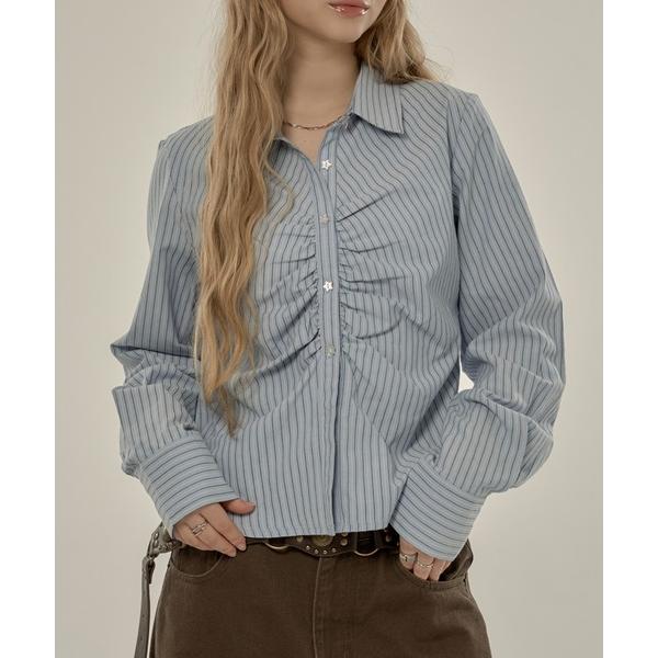 ZOZO問い合わせ番号:103162886ショップ:apres jour mignon，アプレジュールミニョンブランド:hazyl，ヘイジル商品名:gather stripe shirt / ギャザーストライプシャツカテゴリ:トップス&gt...