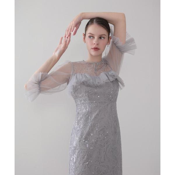 『タイムセール実施中』ZOZO問い合わせ番号:103235894ショップ:Leja，レジャブランド:Leja，レジャ商品名:【LEJA】チュールギャザーフラワースパンコールIラインワンピースドレス美脚効果結婚式 パーティードレス 成人式 二...