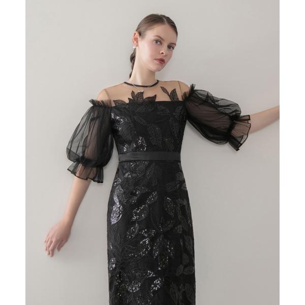 『タイムセール実施中』ZOZO問い合わせ番号:103235962ショップ:Leja，レジャブランド:Leja，レジャ商品名:【LEJA】リーフスパンコールチュールパフスリーブIラインワンピースドレス美脚効果結婚式 パーティードレス 成人式 ...