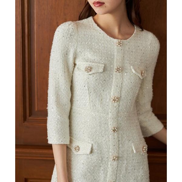 『セール実施中』参考価格：8，690円発売時期：2024年11月コンディション：A（使用感なし）数回使用した程度で使用感が感じられないアイテム参考商品名：フェイクポケット付きパールビジュー飾り釦スパンコールツイードミニワンピース参考品番：1...