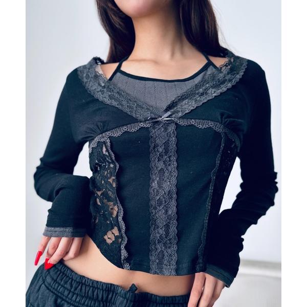 ZOZO問い合わせ番号:103271208ショップ:Auntie Rosa，アンティローザブランド:Y2K SYNAPSE FACTORY，ワイツーケー シナプスファクトリー商品名:【リボン レース 】レイヤード トップスカテゴリ:トップス...