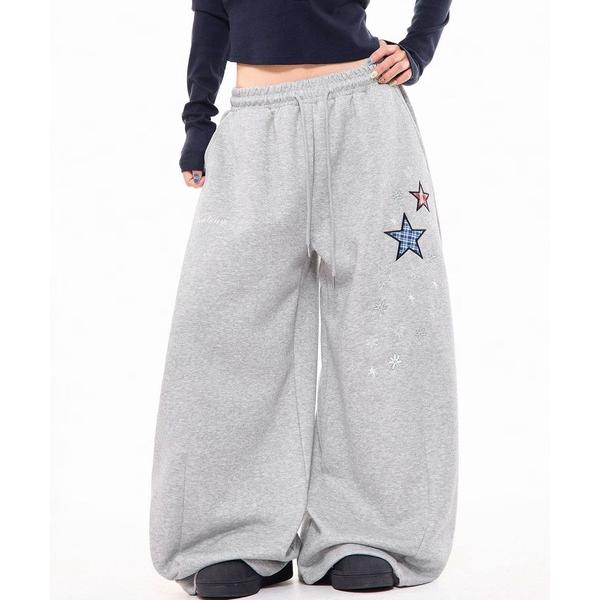 ZOZO問い合わせ番号:103273007ショップ:CERCA，チェルカブランド:MEMECLE，メメクル商品名:【 MEMECLE / メメクル 】チェック柄スター スウェットパンツ　ドローコードカテゴリ:パンツ>スウェットパンツブ...