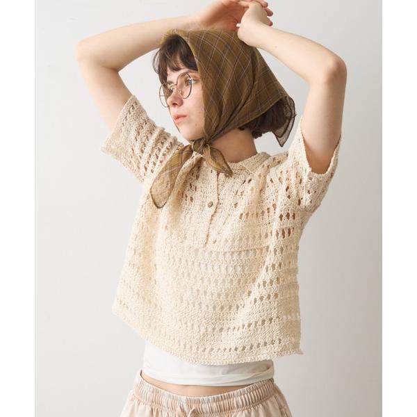 『セール実施中』ZOZO問い合わせ番号:103275188ショップ:Avenue，アヴェニューブランド:full/fill.，フルフィル商品名:half sleeve crochet lace polo tops/ハーフスリーブクロシェレー...