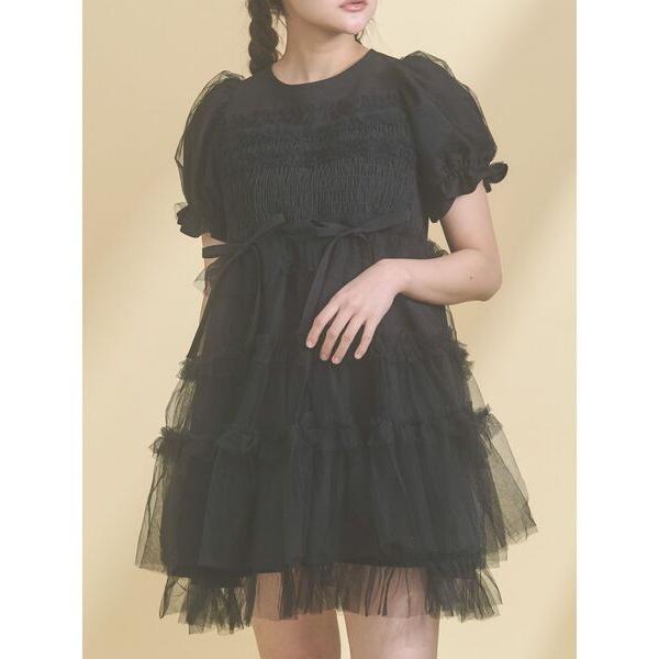 『タイムセール実施中』ZOZO問い合わせ番号:103314755ショップ:merry jenny，メリージェニーブランド:merry jenny，メリージェニー商品名:チュールパフスリーブミニワンピースカテゴリ:ワンピース/ドレス>ワ...