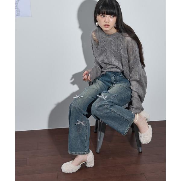 『セール実施中』参考価格：6，930円発売時期：2024年06月コンディション：A（使用感なし）数回使用した程度で使用感が感じられないアイテム参考商品名：リボンモチーフダメージデニムパンツ参考品番：TY24334【商品に関する注意事項】・こ...