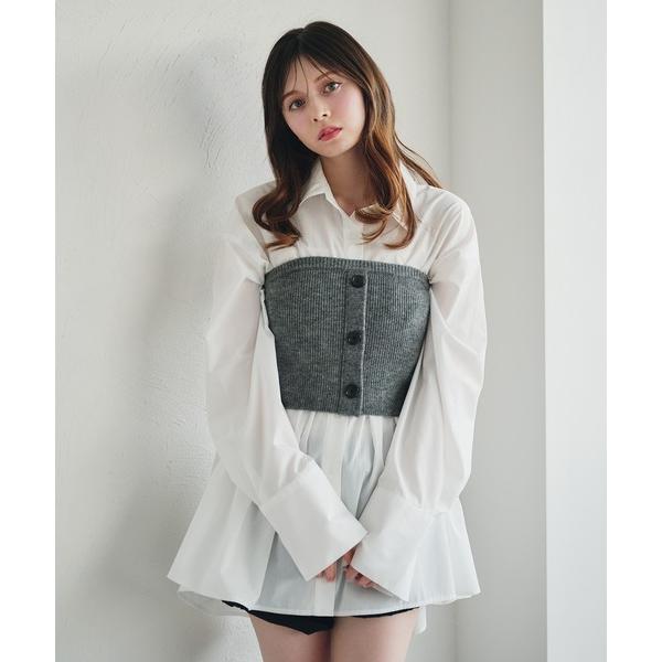 参考価格：6，930円発売時期：2025年03月コンディション：S（新品同様）タグ付きの未使用、または新品同様のアイテム付属品：スペアボタン・タグ参考商品名：bustier set voluminous peplum shirt blous...