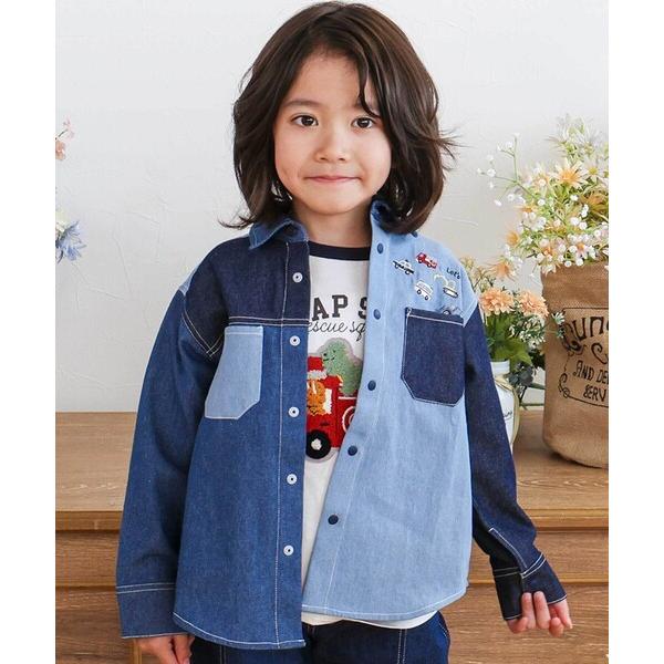 ZOZO問い合わせ番号:103352091ショップ:BEBE ONLINE STORE，ベベ オンラインストアブランド:SLAP SLIP，スラップスリップ商品名:はたらくくるま刺しゅう胸ポケット切り替えデザインシャツ(80~130cm)カ...