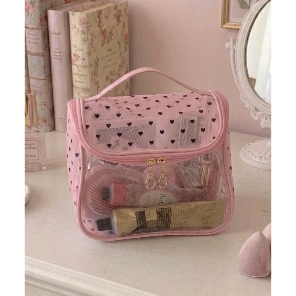 『セール実施中』ZOZO問い合わせ番号:103353074ショップ:Teem Store，チームストアブランド:pyornim，ピョルニム商品名:【26年春夏新作】【大容量】フロッキーハート柄メッシュ　クリアバニティポーチカテゴリ:財布/小...