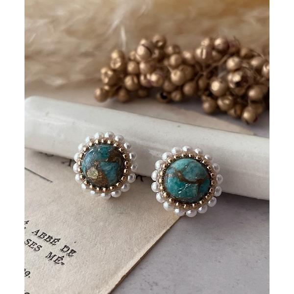 ZOZO問い合わせ番号:103354407ショップ:TONE，トーンブランド:tone，トーン商品名:【mallelabrocante/マルラブロカント】コッパーストーンとヴィンテージパールの痛みにくいラウンドイヤリングカテゴリ:アクセサリ...