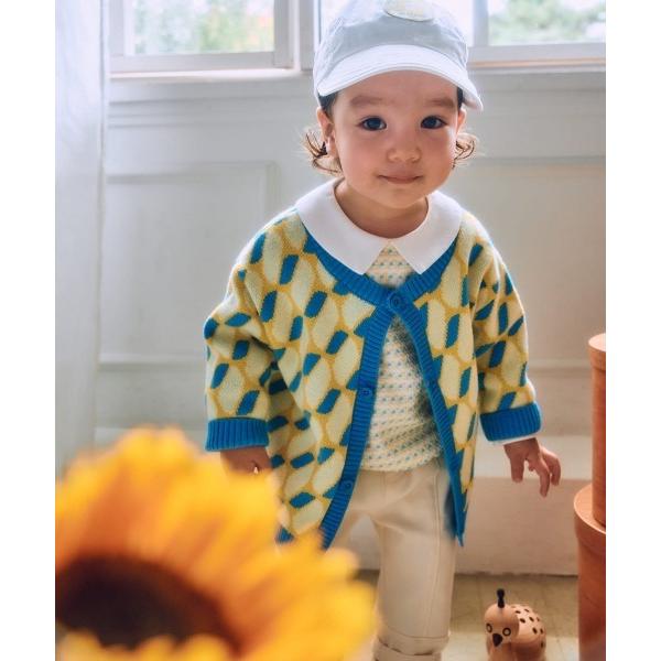 ZOZO問い合わせ番号:103355538ショップ:moimoln，モイモルンブランド:moimoln，モイモルン商品名:幾何学柄ブルー長袖ニットカーディガンカテゴリ:トップス>カーディガン/ボレロブランド品番:M261GDB02P素...