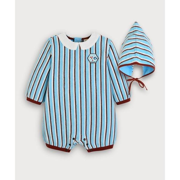 ※このアイテムは返品・交換対象外商品です。ZOZO問い合わせ番号:103355696ショップ:moimoln，モイモルンブランド:moimoln，モイモルン商品名:【2点セット】ストライプ長袖ショートカバーオール＆帽子カテゴリ:ママ＆ベビー...