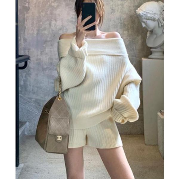 『タイムセール実施中』ZOZO問い合わせ番号:103355910ショップ:EGOIST，エゴイストブランド:semuse，セミューズ商品名:2点セットアップ オフショルダーニットトップス＆ショートパンツカテゴリ:ジャケット/アウター>...