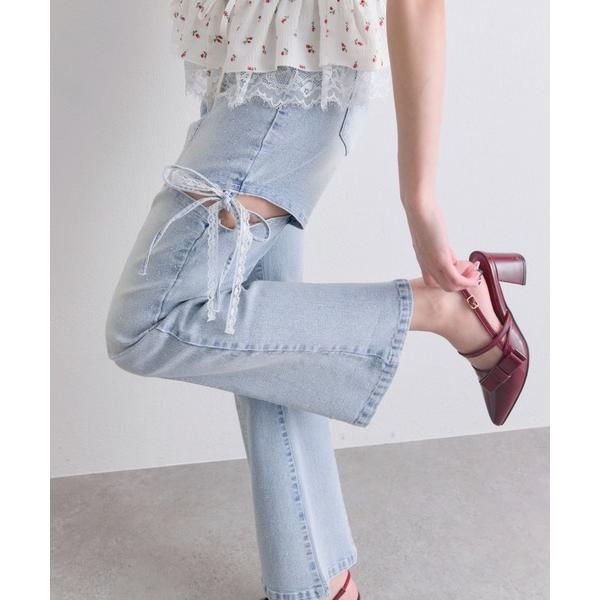 ZOZO問い合わせ番号:103356635ショップ:OLIVE des OLIVE，オリーブ デ オリーブブランド:OLIVE des OLIVE，オリーブデオリーブ商品名:サイドスリットリボンストレッチパンツカテゴリ:パンツ>デニム...