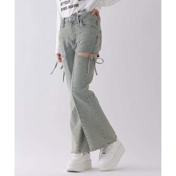 ZOZO問い合わせ番号:103356639ショップ:repipi armario，レピピアルマリオブランド:repipi armario，レピピ アルマリオ，10C REPIPI，ジューシーレピピ商品名:【美脚デニム】スリットリボンフレアデ...