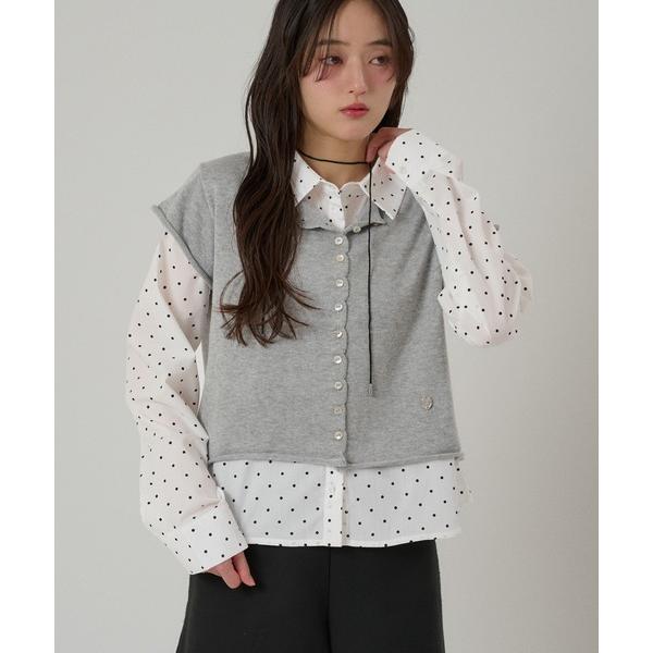 ZOZO問い合わせ番号:103356773ショップ:MUHET，ミュエータブランド:MUHET，ミュエータ商品名:layered-look knit shirt top / ドッキングレイヤード風ニットシャツカテゴリ:トップス>シャツ...