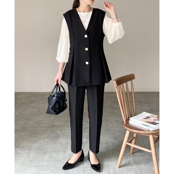 『タイムセール実施中』ZOZO問い合わせ番号:103394923ショップ:wears，ウェアーズブランド:She's Closet，シーズクローゼット商品名:ペプラムＶネック金ボタンベスト＆ロングタックワイドパンツスーツセットアップカテゴリ...