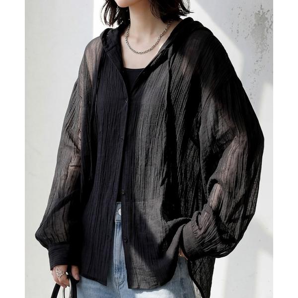 ZOZO問い合わせ番号:103395131ショップ:antiqua，アンティカブランド:antiqua，アンティカ商品名:フード付き シアーシャツカテゴリ:トップス>シャツ/ブラウスブランド品番:ZK-00250素材:表地：再生繊維（...