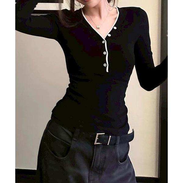 『タイムセール実施中』ZOZO問い合わせ番号:103396501ショップ:Auntie Rosa，アンティローザブランド:LYEON，リヨン，Auntie Rosa，アンティローザ商品名:バイカラーパイピングヘンリーVネックトップスカテゴリ...