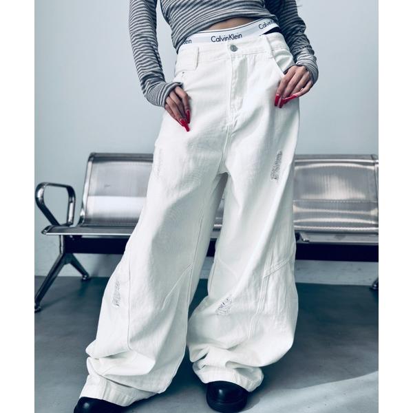 ZOZO問い合わせ番号:103470022ショップ:Auntie Rosa，アンティローザブランド:Y2K SYNAPSE FACTORY，ワイツーケー シナプスファクトリー商品名:【3Dカーブ】ダメージ加工  ワイドバギーデニムカテゴリ:...