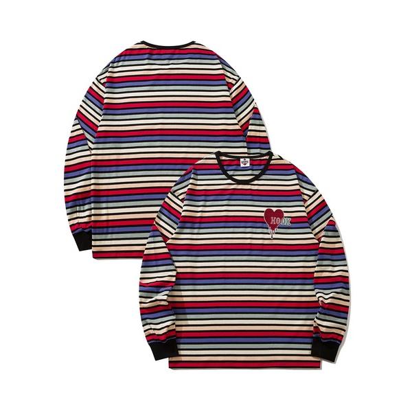 参考価格：4，719円発売時期：2023年09月コンディション：B（目立つ使用感なし）使用感が少ない、または気にならないアイテム襟周り：ほつれ全体的：毛玉袖口：色あせ参考商品名：HOOK -original-　溶けるハート刺繍カラフルボーダ...