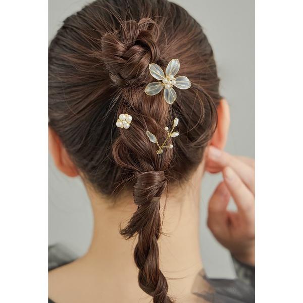 ZOZO問い合わせ番号:103508577ショップ:bflat，ビーフラットブランド:niana，ニアナ商品名:アメリカンフラワーヘアピン3本セット Uピン パール ヘアアクセサリー ゴールド シルバー 結婚式 二次会 成人式 同窓会 お呼...