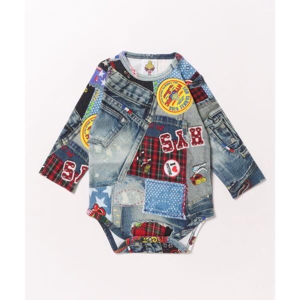 ZOZO問い合わせ番号:103545586ショップ:HYSTERIC MINI，ヒステリックミニブランド:HYSTERIC MINI，ヒステリックミニ商品名:DENIM GEEK総柄 長袖ロンパースカテゴリ:ママ＆ベビー>マタニティウ...