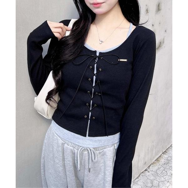 ZOZO問い合わせ番号:103547741ショップ:INGNI，イングブランド:INGNI，イング商品名:キャミレイヤード風リブレースアップトップスカテゴリ:トップス>Tシャツ/カットソーブランド品番:1261-100116素材:ポリ...