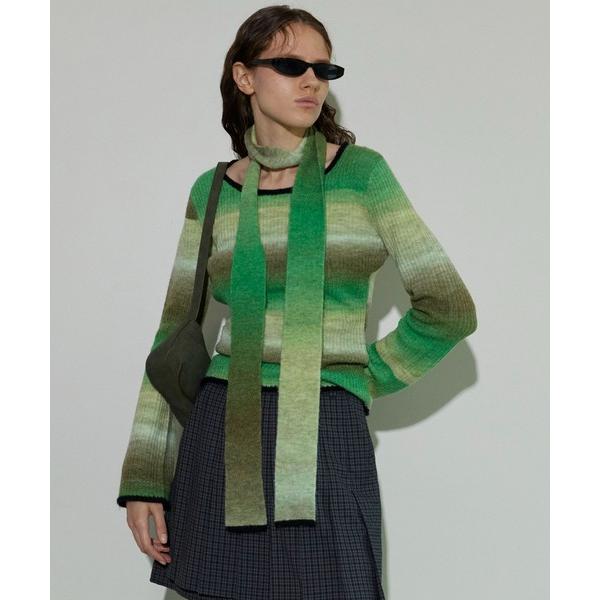 参考価格：16，940円発売時期：2024年07月コンディション：A（使用感なし）数回使用した程度で使用感が感じられないアイテム参考商品名：With Muffler Gradient Knit Tops/マフラー付きグラデーションニットトッ...