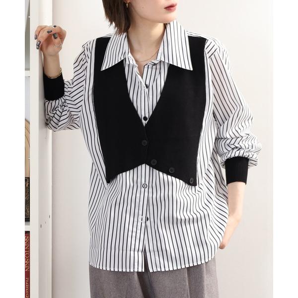 ZOZO問い合わせ番号:103626818ショップ:FUNALIVE，ファンアライブブランド:FUNALIVE，ファンアライブ商品名:je crois soi ニットベストレイヤード風　ストライプブラウスカテゴリ:トップス>シャツ/ブ...