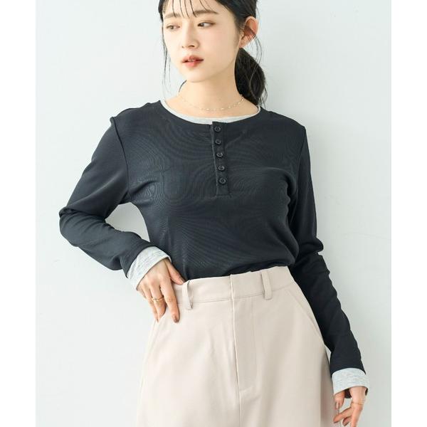 ZOZO問い合わせ番号:103627157ショップ:Auntie Rosa，アンティローザブランド:mil，ミル商品名:配色カラー レイヤード風 ヘンリーネック ロンT【586127】カテゴリ:トップス>Tシャツ/カットソーブランド品...