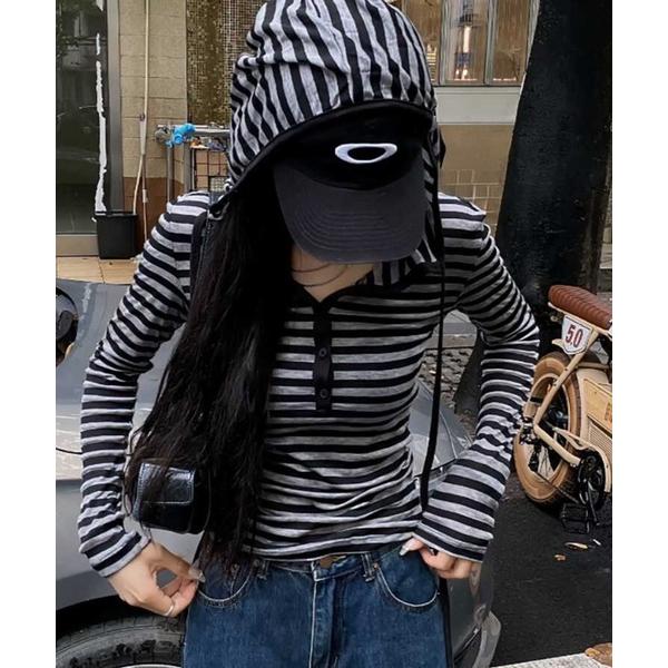 『タイムセール実施中』ZOZO問い合わせ番号:103665860ショップ:Teem Store，チームストアブランド:shyam inspiration，シャムインスピレーション商品名:タイトボーダーフード付きロンT/ヘンリーネックカテゴリ...