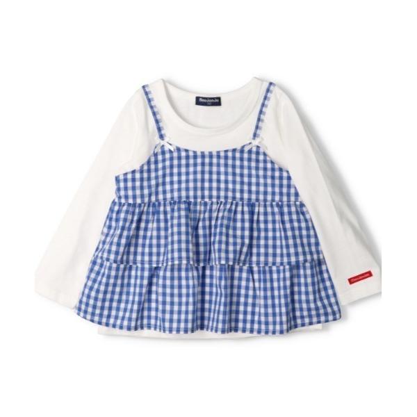 ZOZO問い合わせ番号:103666293ショップ:こどもの森e-shop，コドモノモリイーショップブランド:moujonjon，ムージョンジョン商品名:ギンガムチェック柄キャミ付長袖Tシャツカテゴリ:トップス>Tシャツ/カットソーブ...